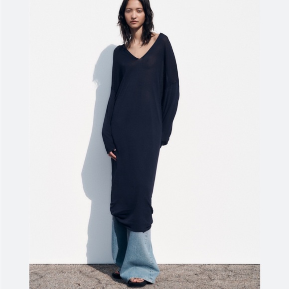 Zara | Dresses | Nwt Zara Navy Blue Knit Belted Dress | Poshmark